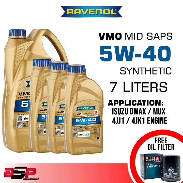 RAVENOL VMO 5W-40 SYNTHETIC Oil 7 Liters Change Oil Bundle for ISUZU MU ...