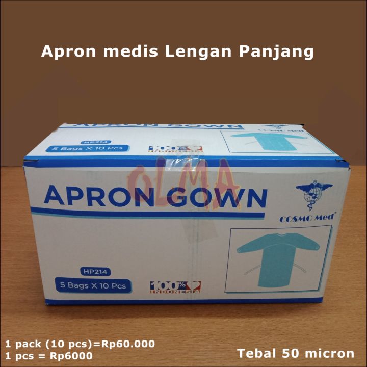 Apron Gown Plastik Celemek Medis Lengan Panjang Cosmo Med 50 Micron ...