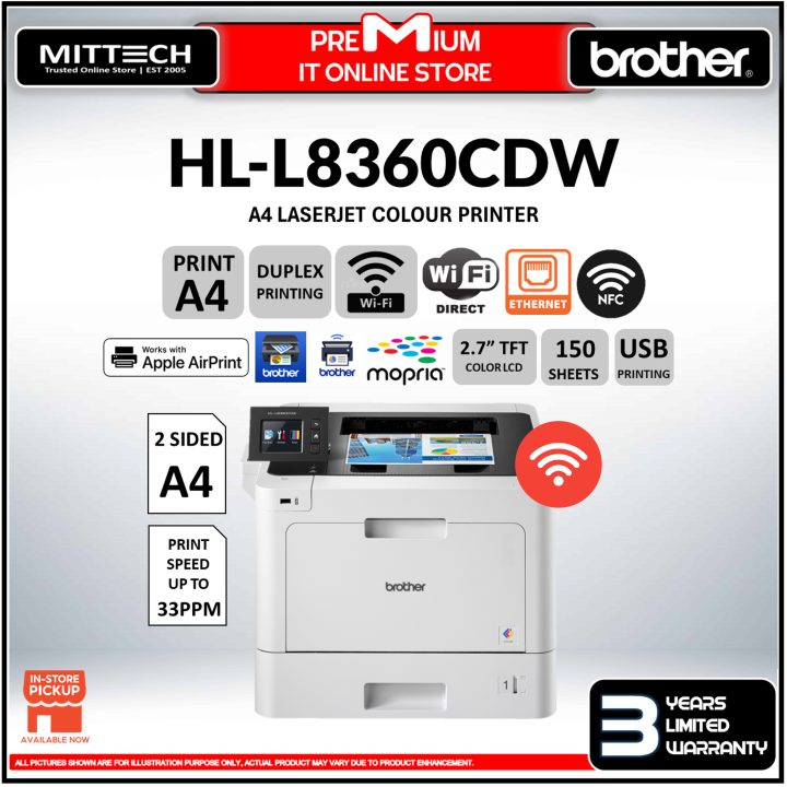 Brother Printer HL-L8360CDW Wireless Colour A4 Laserjet | Auto 2-sided ...