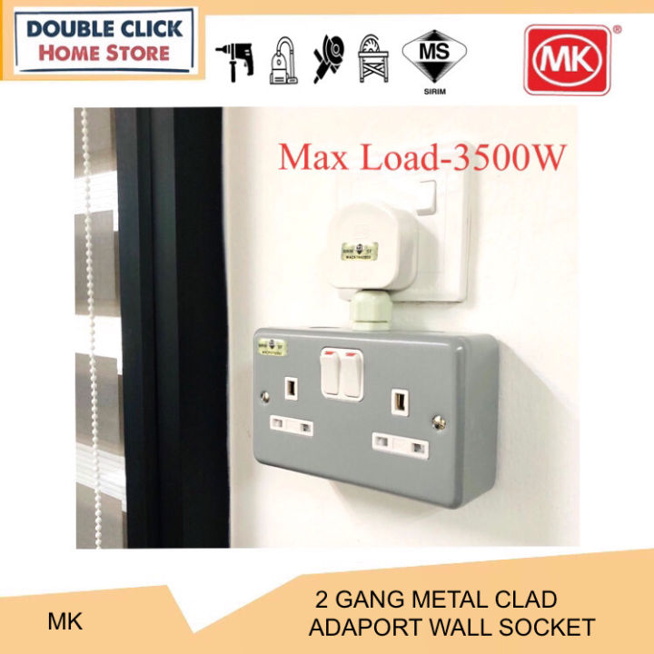 MK Heavy Duty 2Gang Metal Clad Switch Socket Adaptor Extension Suis ...