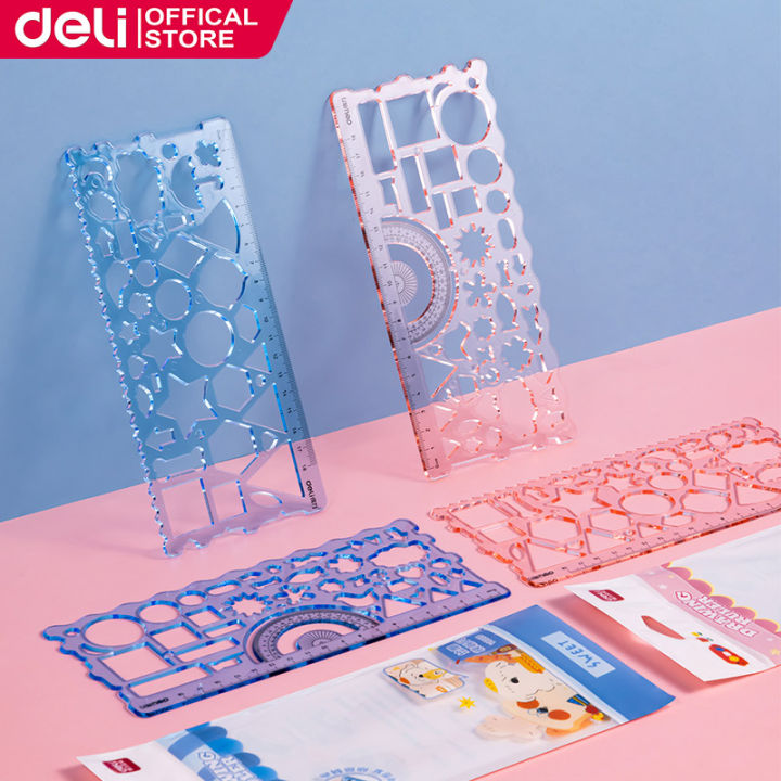 Deli 2Pcs 15cm Drawing Template Ruler School Supplies Set (Mixed Color ...