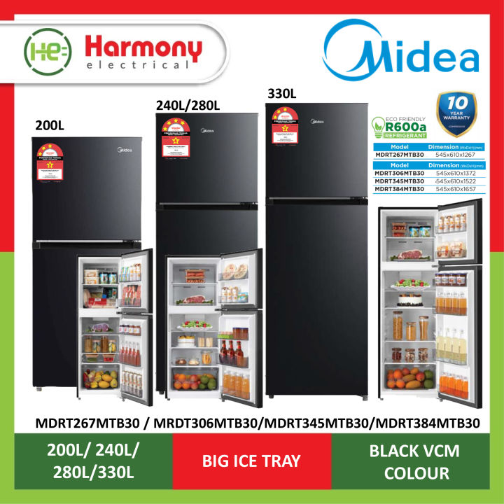 [BEST SELLER] MIDEA 2 Door Fridge 200L/ 240L/ 280L/ 330L MDRT267MTB30 ...