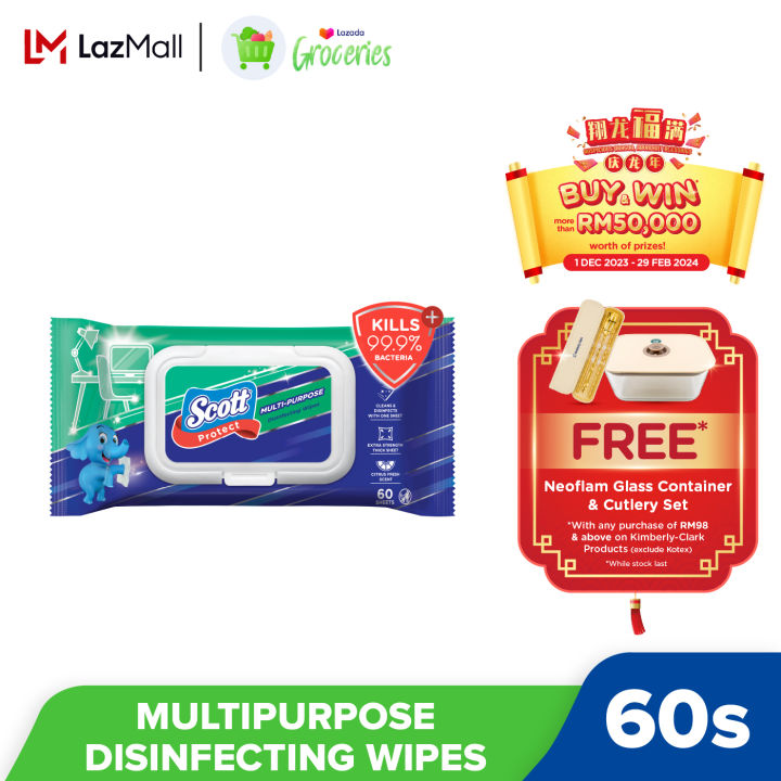 Scott Protect Multipurpose Antibacterial Wipes 60 sheets | Lazada