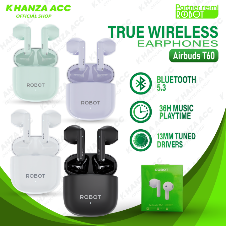 ROBOT T60 TWS Earphone Bluetooth 5.3 Airbuds | Lazada Indonesia