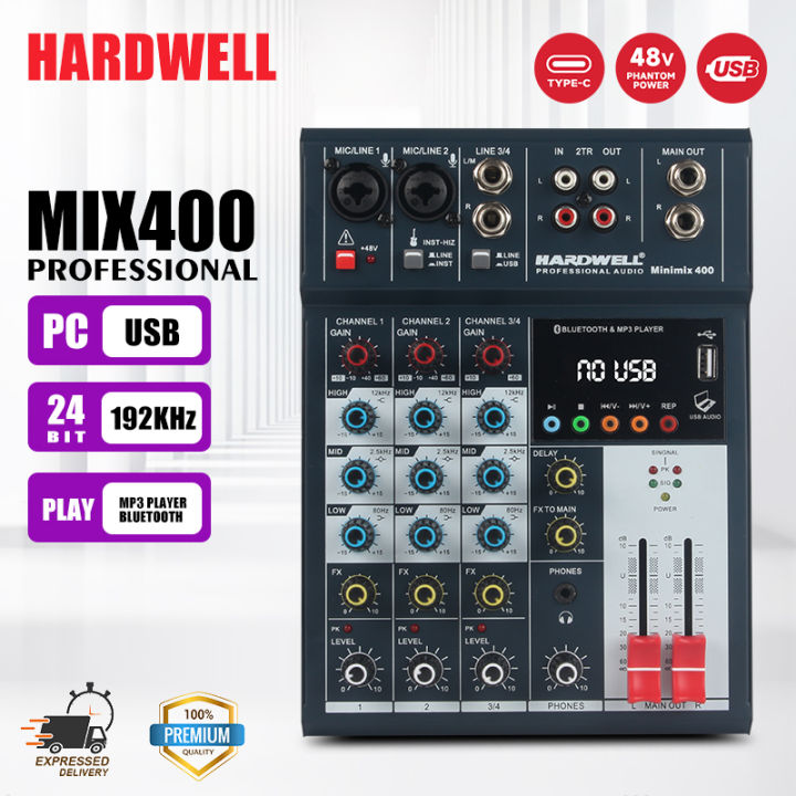 HARDWELL MIX400 Audio Mixer 4 channels, Bluetooth/USB/MP3 playback ...