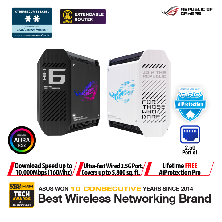 ROG Rapture GT6 Tri-Band WiFi 6 Mesh Gaming Router - covers up to 5,800 ...