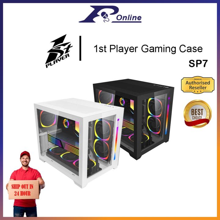 1st Player SP7 & SP7-EV Black / White Gaming Casing ATX PC Case with RGB DANCING BAR without fan ...