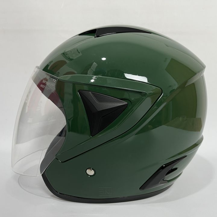 Helm JP13 Hijau Army Glossy - Polos Solid - Single Visor Kaca Clear ...