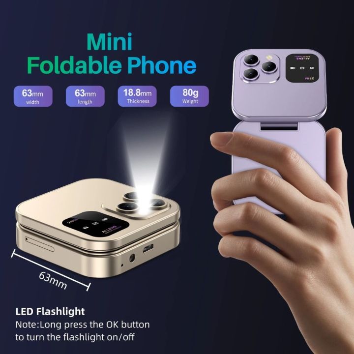 MZRTNZ I16Pro Mini Flip Mobile Phone 2SIM Card FM Radio Flip Foldable ...