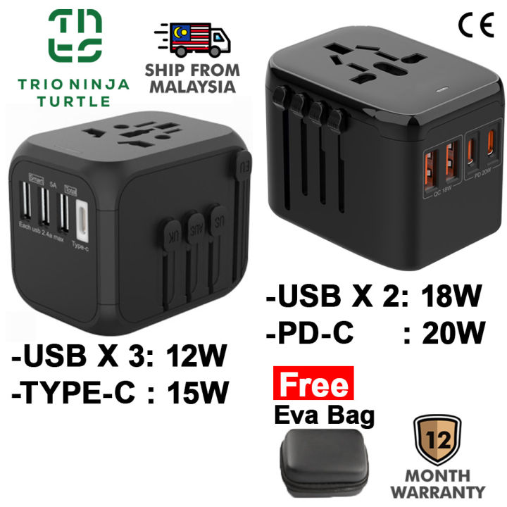 TrioNinja WORLDWIDE UNIVERSAL TRAVELER PLUG ADAPTER 6.3A 3 USB PORT 5V ...