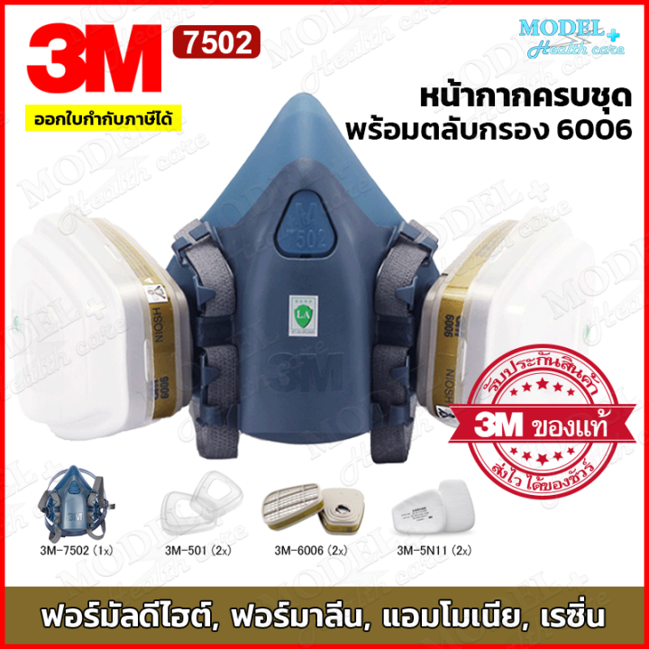 [ครบเซ็ต] 3M 7502 ซิลิโคนนิ่ม พร้อมตลับกรอง 6006 หน้ากากป้องกันสารเคมี ...