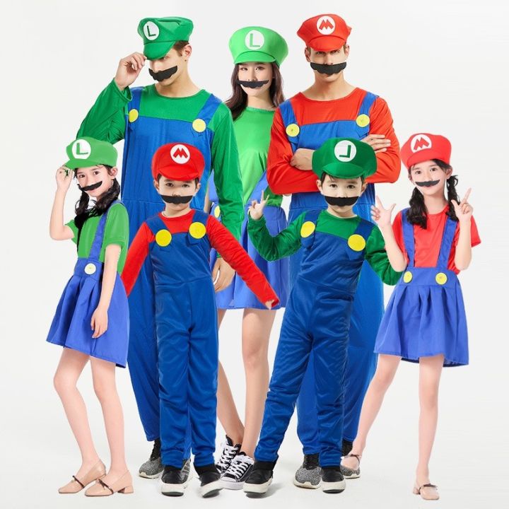 Adult Kids Super Mario Luigi Bros Halloween Costumes Cosplay Show ...