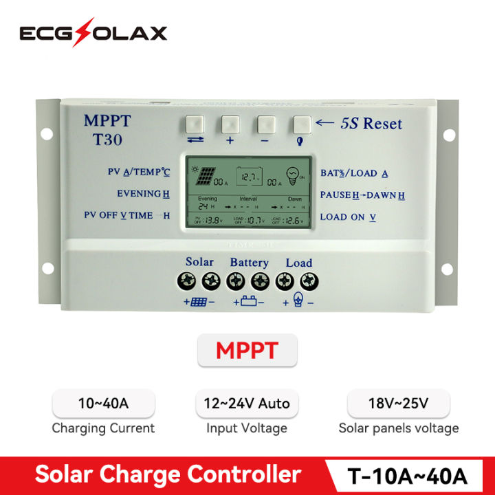 ECGSOLAX MPPT Solar Charge 20A 30A 40A and Discharge Controller 12V 24V LCD USB Regulator with ...