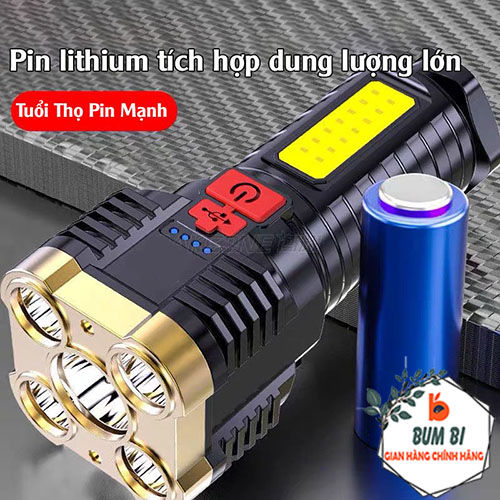 Đèn pin cầm tay siêu sáng 5 bóng với 4 chế độ sáng thiết kế nhỏ gọn ...