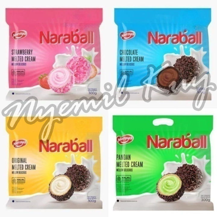 Naraya NARABALL Biscuit Wafer Ball Original Chocolate Strawberry Pandan ...