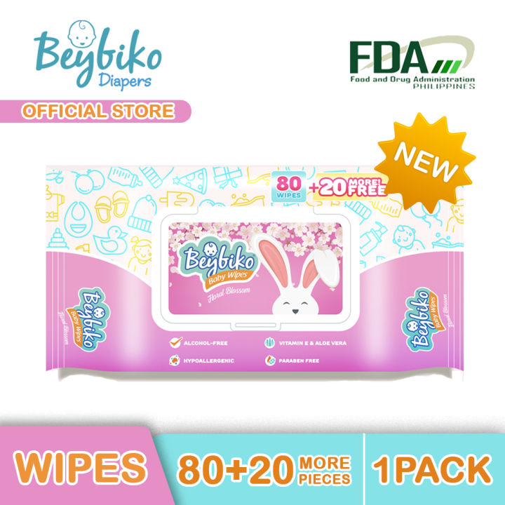 Beybiko Baby Wipes Floral Scented 80 sheets + 20 sheets free X 1 Pack ...