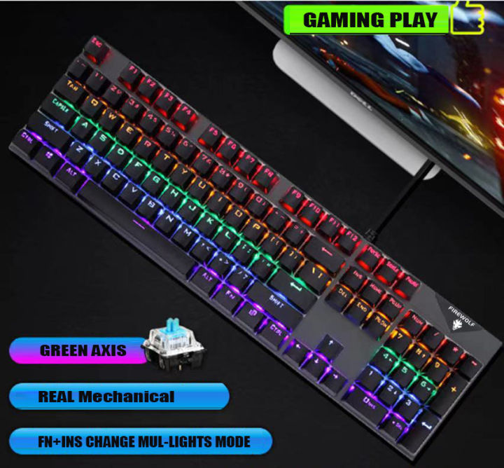 FIREWOLF ME Real Mechanical Keyboard Gaming Colorful Backlit 104 keys ...