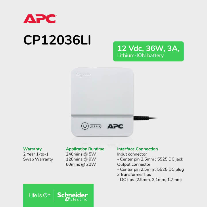 APC Back-UPS Connect 12V dc 36W, lithium-ion, mini network ups to ...