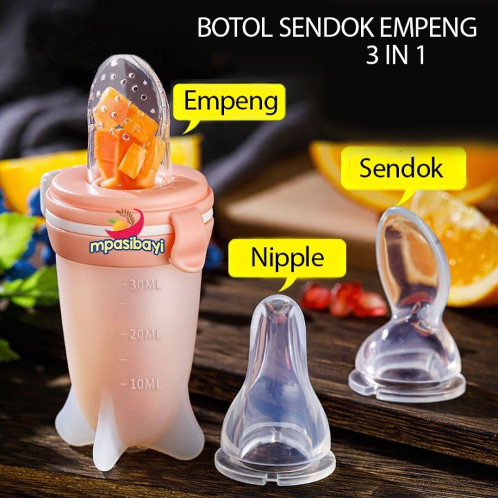 Botol dot sendok empeng buah mpasi bayi 3 in 1 silikon lembut serbaguna ...