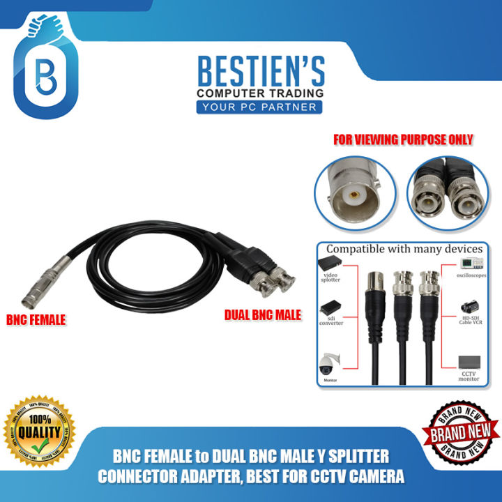 BNC FEMALE to DUAL BNC MALE Y SPLITTER CONNECTOR ADAPTER, BEST FOR CCTV ...