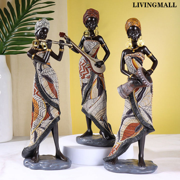 Livingmall Resin African Drum Musician Statue Modern Art Figure Living ...