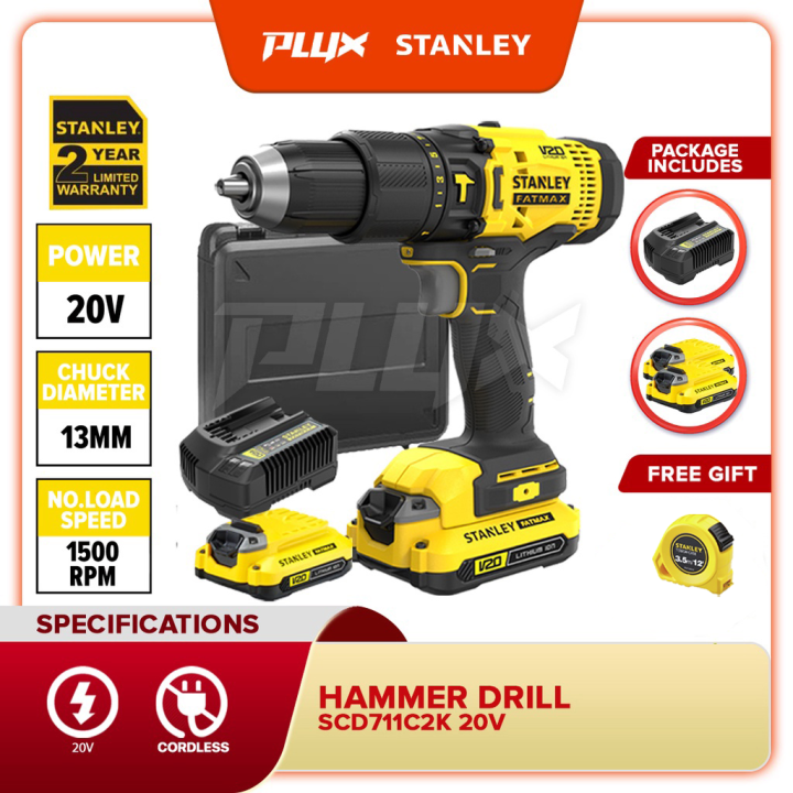 STANLEY SCD711C2K-B1 20V Fatmax Cordless 13mm Hammer Drill Driver ...