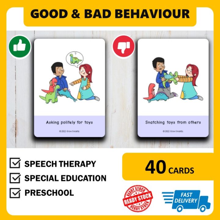 GOOD & BAD Behaviour Flash Card for Kids Speech Therapy Speech Delay ...