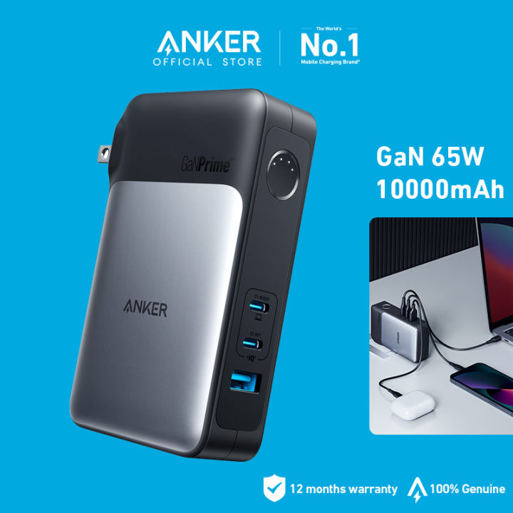 Anker GaNPrime Power Bank, 2-in-1 Hybrid Charger, 10,000mAh 30W USB-C Portable Charger with 65W ...