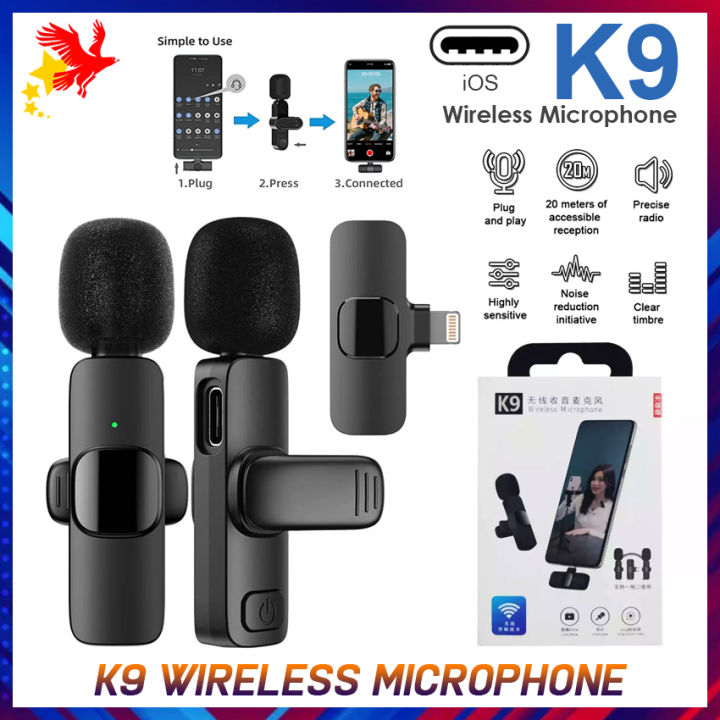 K9 Wireless Lavalier Microphone Portable Audio Video Recording 1 ...