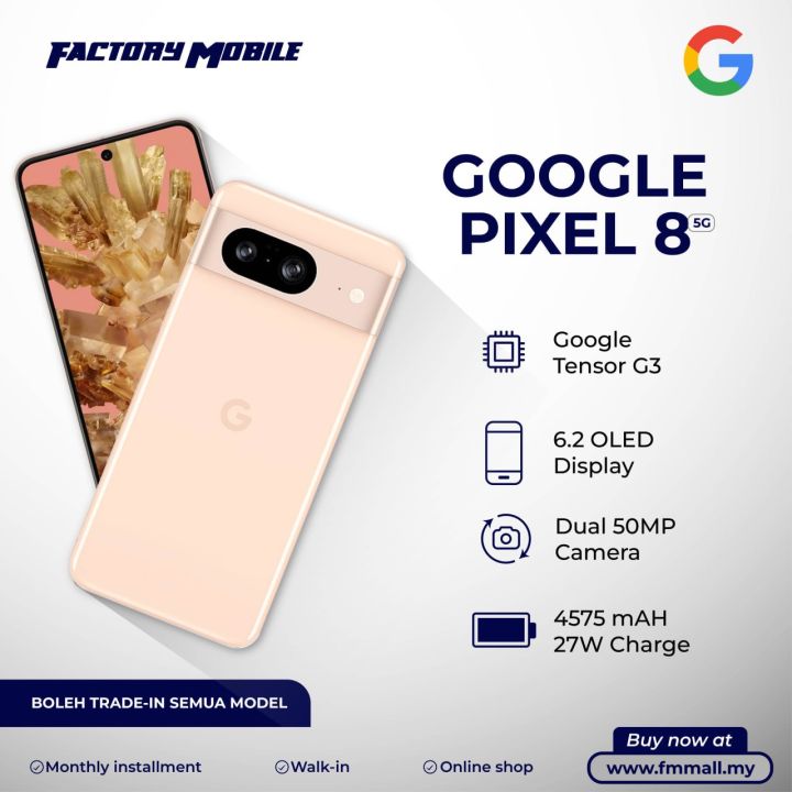 Google Pixel 8 Google Tensor G3 6.2 inches 27W wired 4575 mAh 50 MP OLED 120Hz 8GB RAM 128GB ...