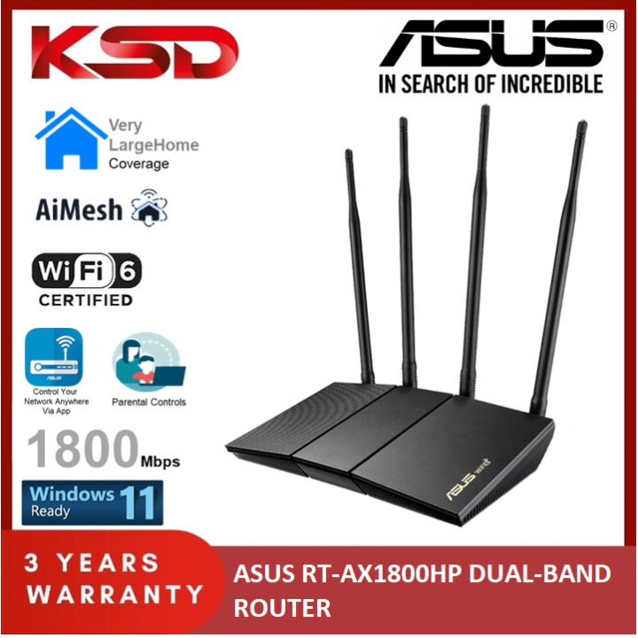 ASUS RT-AX1800HP AX1800 Dual Band WiFi 6 with Ultra-fast WiFi Speed, MU ...