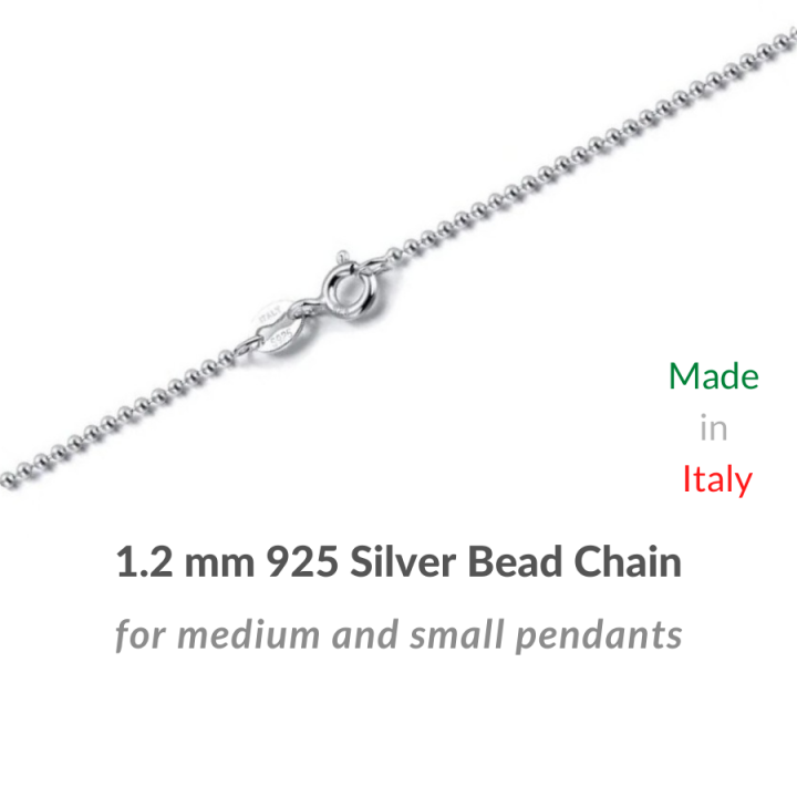 AGALIL 925 Sterling Silver 1.2 mm Ball or Bead Chain. Made in Italy. 40, 45, 50, 55, 60, 75 cm ...