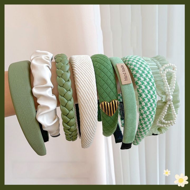 Green Color Headband Sponge Wide Hairband Summer Fashion Elegant Hair ...