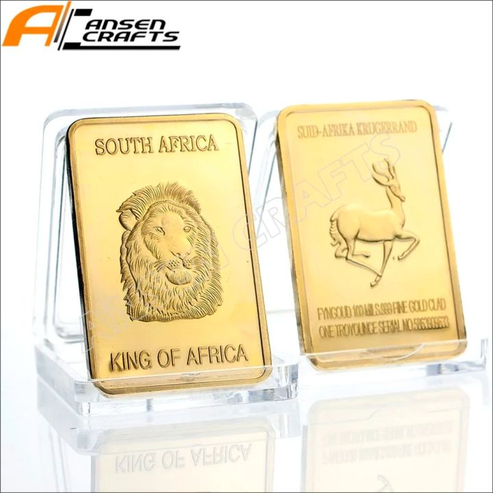 1 Oz Gold Plated Bar King Of Africa Lion/Elephant/ Crocodile South ...