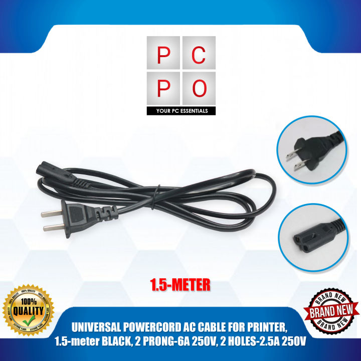 UNIVERSAL POWERCORD AC CABLE FOR PRINTER, 1.5-meter BLACK, 2 PRONG-6A ...