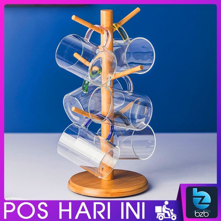 TOOL FREE ASSEMBLY 💥 6 Hooks Wooden Cup Holder Tree Shape Tea Cup ...