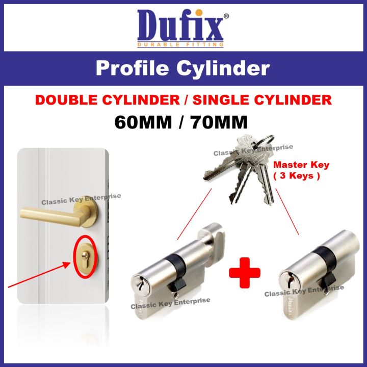 Dufix Single / Double Profile Cylinder - 60mm/ 70mm Key and Thumbturn ...