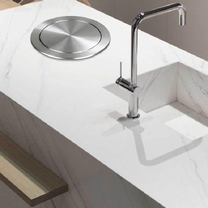 Kitchen Cabinet Countertop Built-in Stainless Steel Trash Can Embedded ...