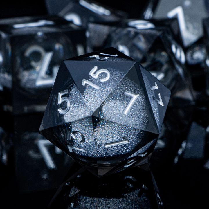 【Be worth】 D And D D20 Black Liquid Flow Core Rpg D6 Polyhedral Sharp ...