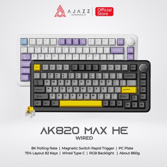 Ajazz AK820 MAX HE Magnetic Switch Rapid Trigger 75% Keyboard Gaming Mechanical Wired RGB Gasket ...