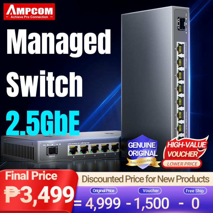 AMPCOM 2.5GbE Managed Switch 8 Port 2.5GBASE-T Network Switcher 10G SFP+ Slot Uplink Web ...