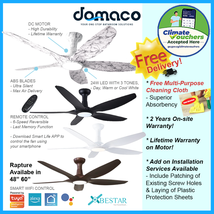 Bestar Rapture DC Ceiling Fan With 24W 3 Tone LED Light Kit And Smart ...