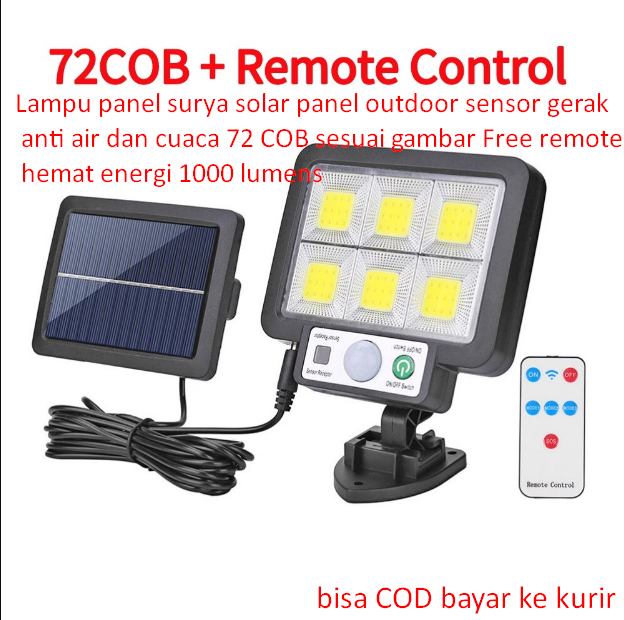 Lampu panel surya solar panel outdoor sensor gerak anti air dan cuaca 72 COB sesuai gambar Free ...