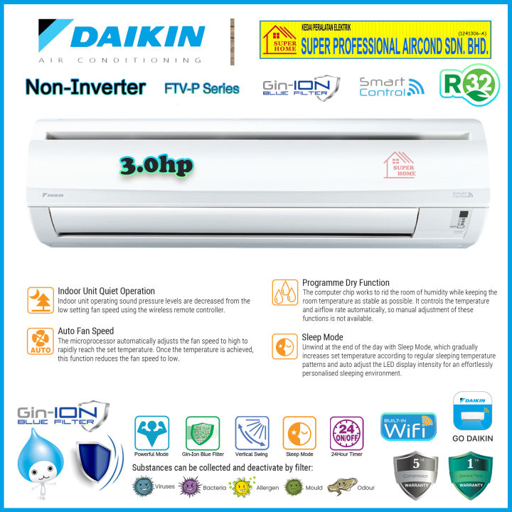 Daikin R32 Non Inverter Air Conditioner 1.0hp - 3.0hp Non Inverter Aircond FTV-P Series | R32 ...