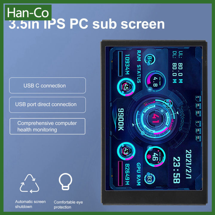 [Han-Co] 3.5in Computer Temp Monitor IPS Full View Display Small Screen ...