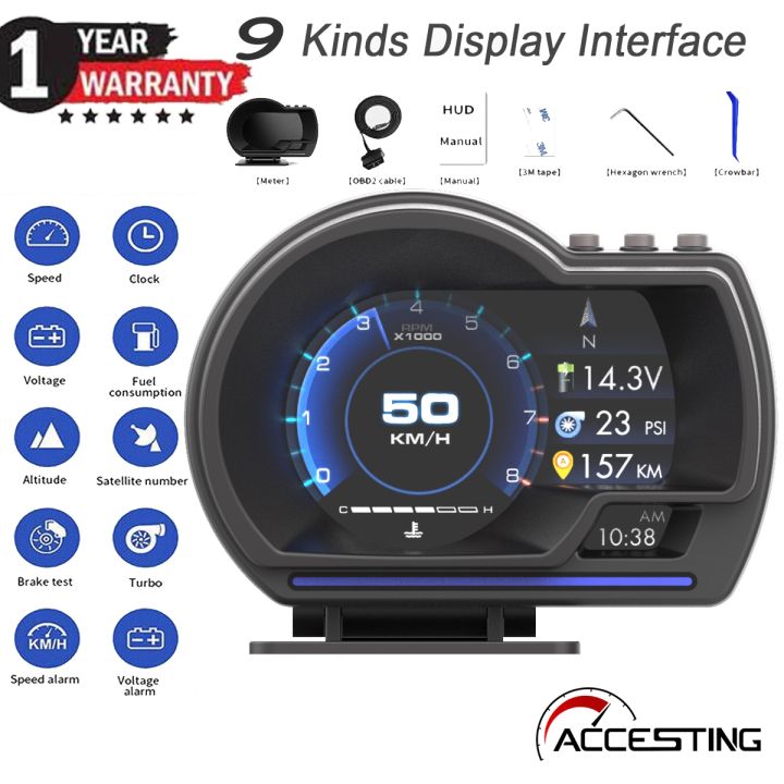 A500 OBD2+G-PS HUD Gauge G-PS Head Up Digital Speedometer Turbo Alarm ...