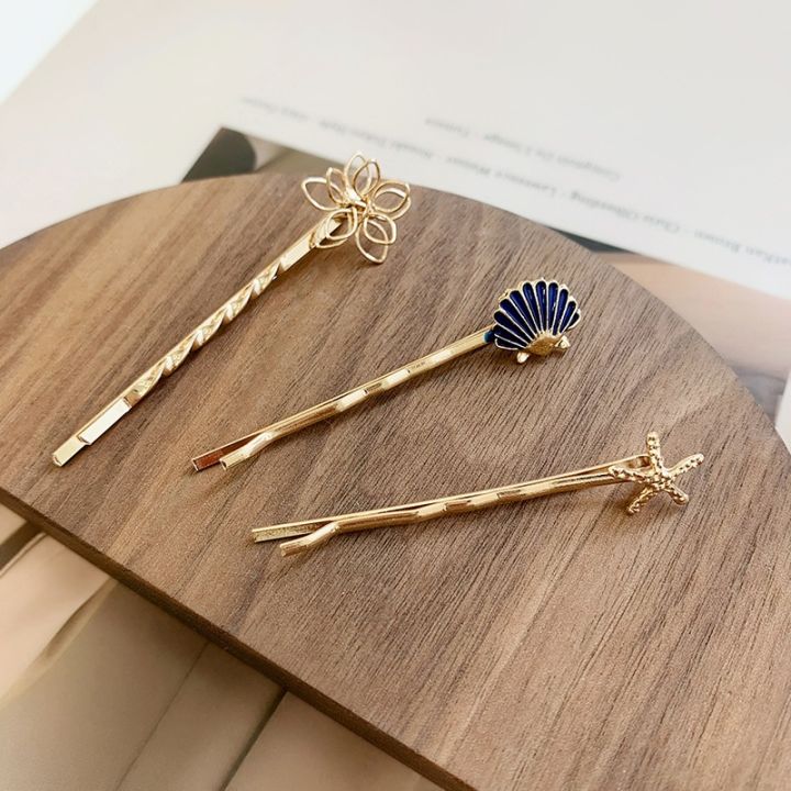 Caliloops Jepit Rambut Poni Kecil Bunga Emas Polos Wanita Korea Maraka ...