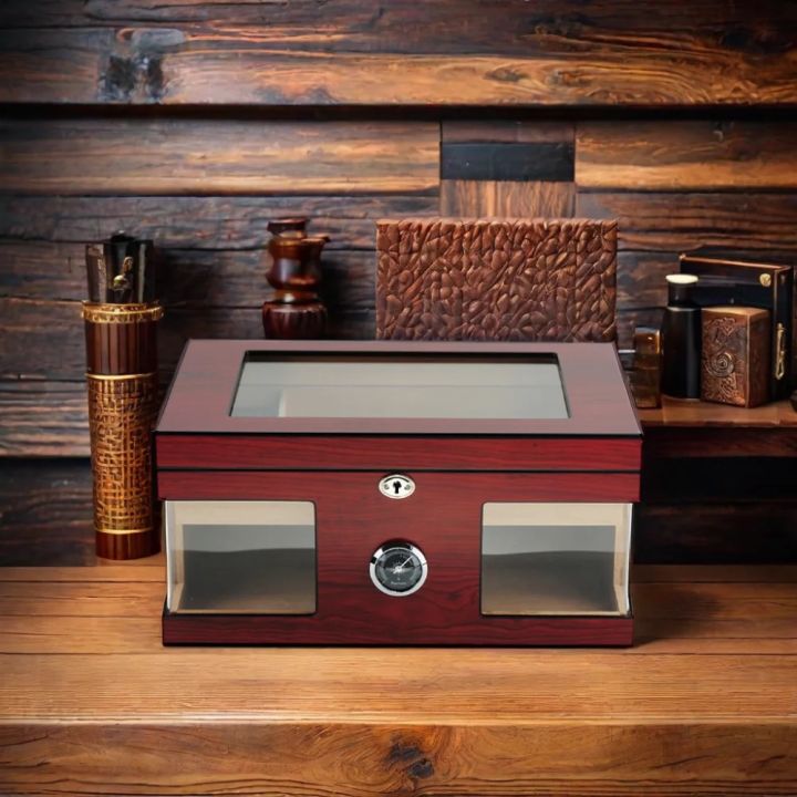 Luxury Handmade Wooden Desktop Cigar Humidor up to 100 Cigars with ...
