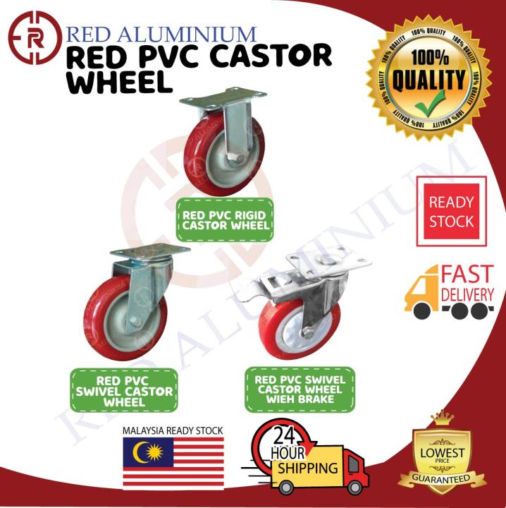 Heavy Duty Red PVC Rigid castor wheel Red PVC Swivel Castor wheel red ...