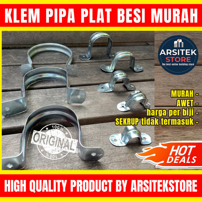 Klem Pipa Plat Besi 1/2 3/4 1 11/4 11/2 2 21/2 3 4 inch Klem Pipa Seng ...